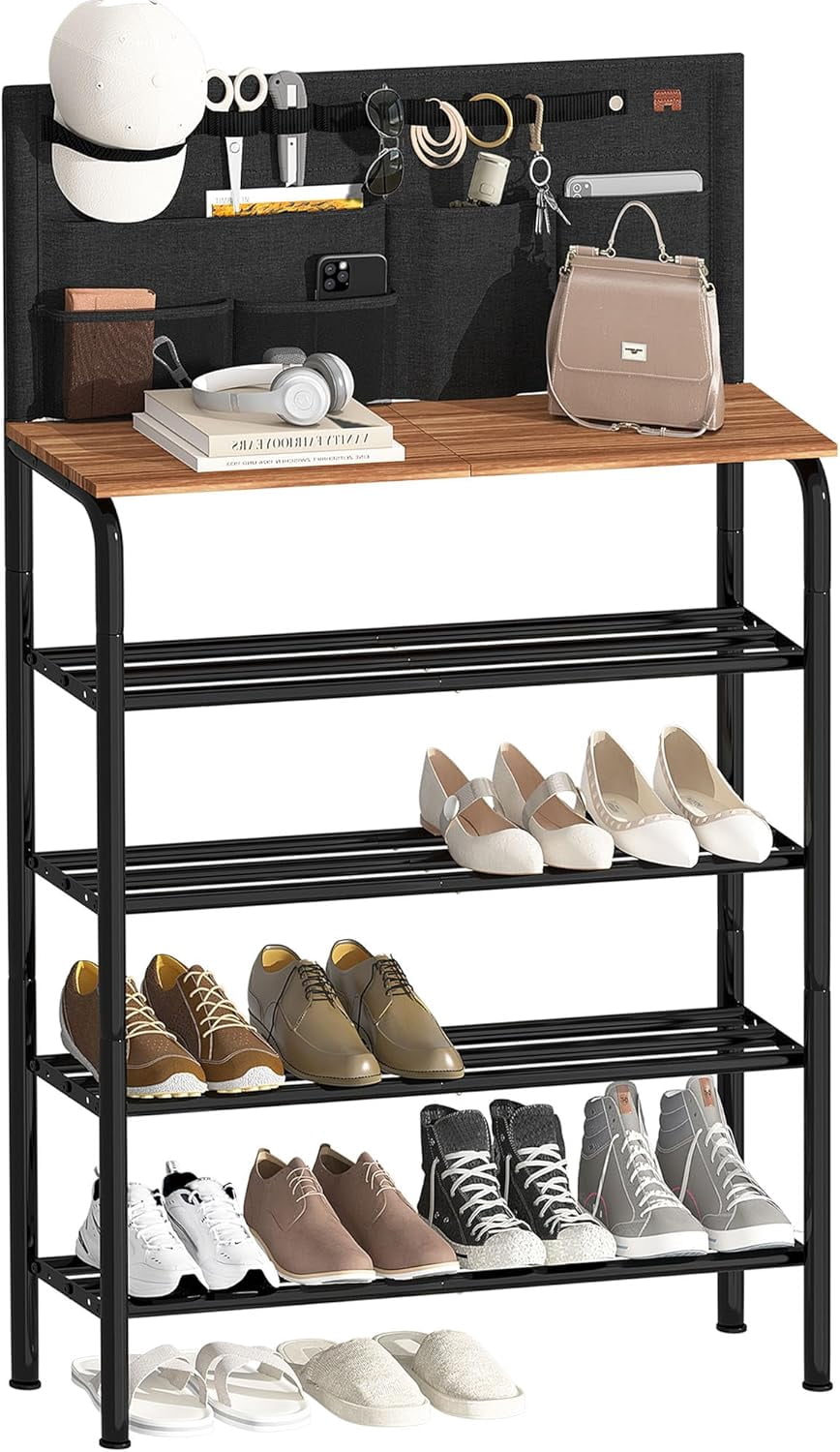 5 Tier Shoe Rack for Entryway, Metal Shoe Shelf with Storage Pocket and ...