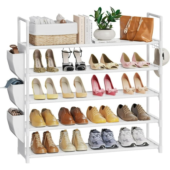 5-Tier Shoe Rack with Hook & Side Pocket – Space Saving Organizer for ...