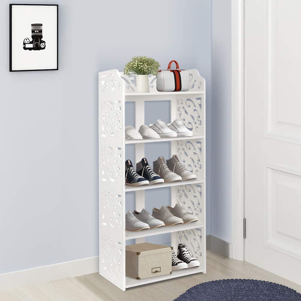 5 Tier Shoes Rack, Modern White Wood Shoe Storage Shelf Space Saving ...