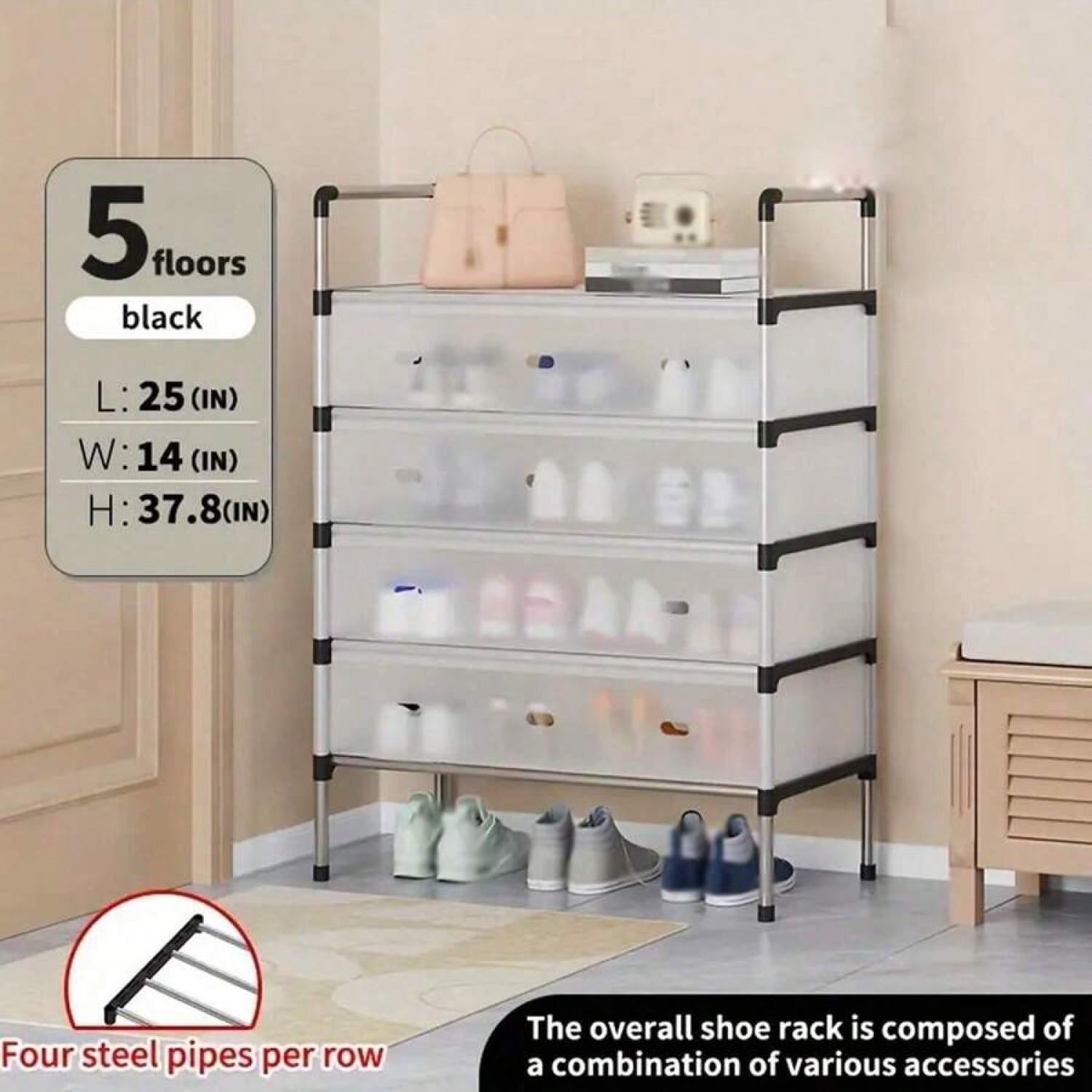 5-Tier Simple Shoe Rack,Assembly Simple Storage Rack,Aviod Dust Door ...
