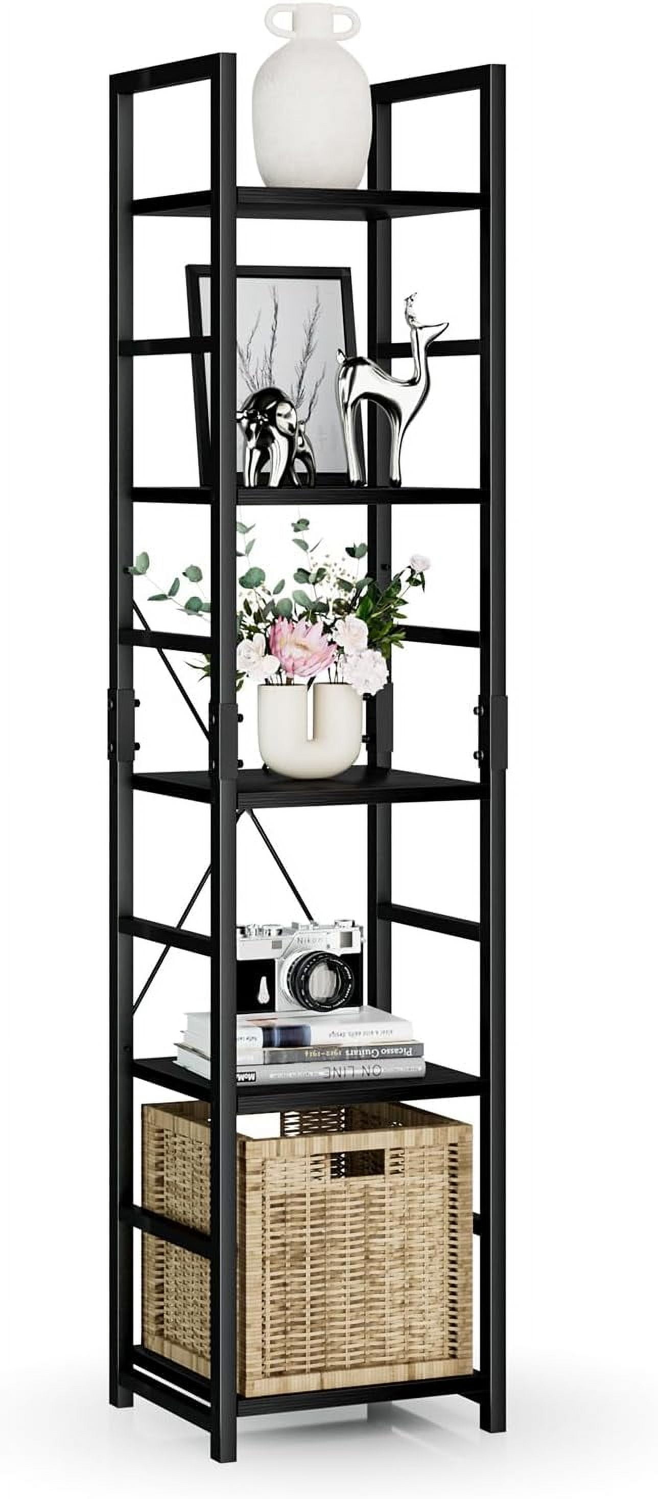 5 Tier Slim Bookshelf, Tall Bookcase Shelf Storage Organizer, Modern ...