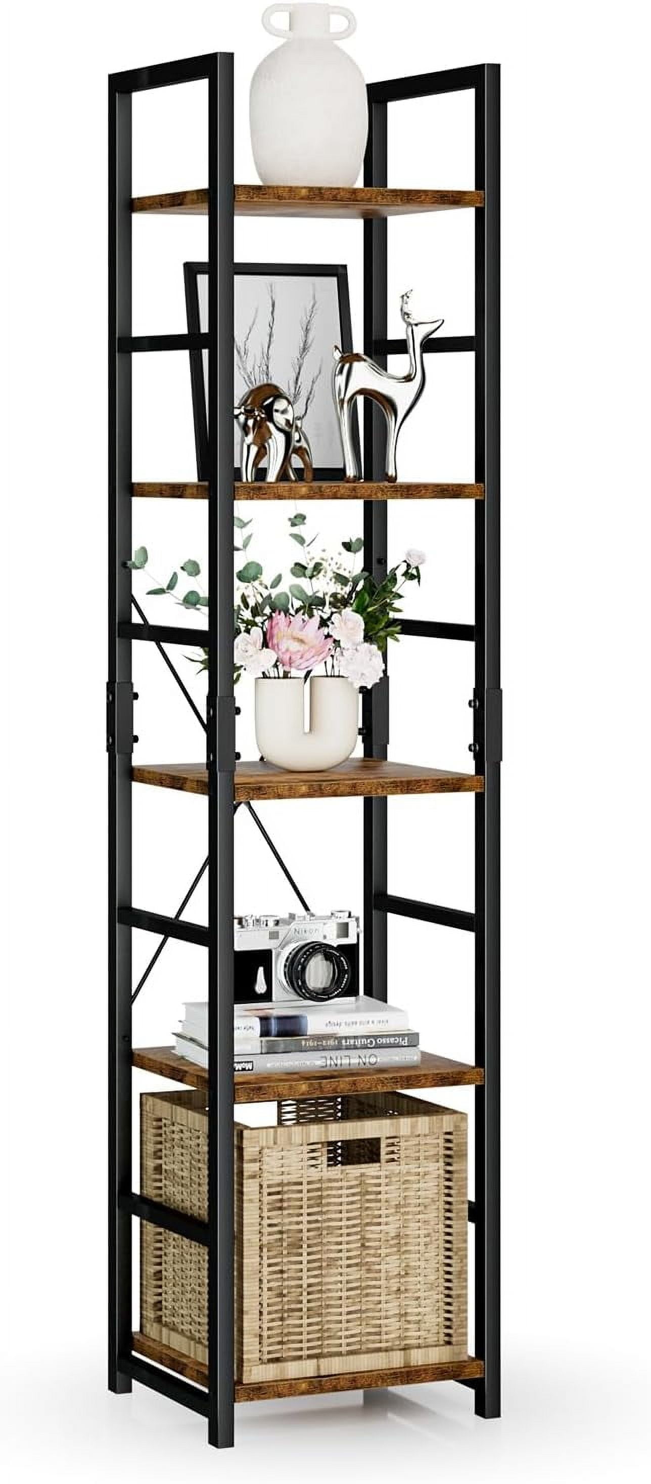5 Tier Slim Bookshelf, Tall Bookcase Shelf Storage Organizer, Modern ...