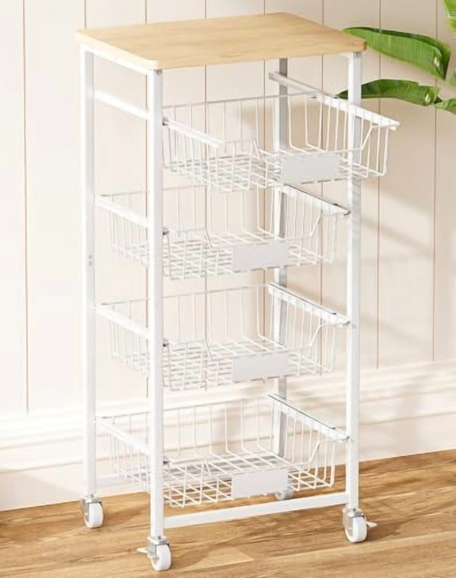 5-Tier Small Kitchen Storage Cart on Wheels with Pull-Out Drawers ...