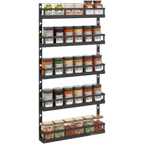 5-Tier Small Wall-Mounted Spice Rack Organizer, Height-Adjustable ...