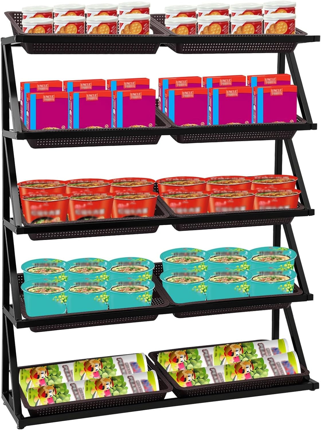 5 Tier Snack Basket Set Shelf,220lbs Metal Basket Cart,Candy Display ...