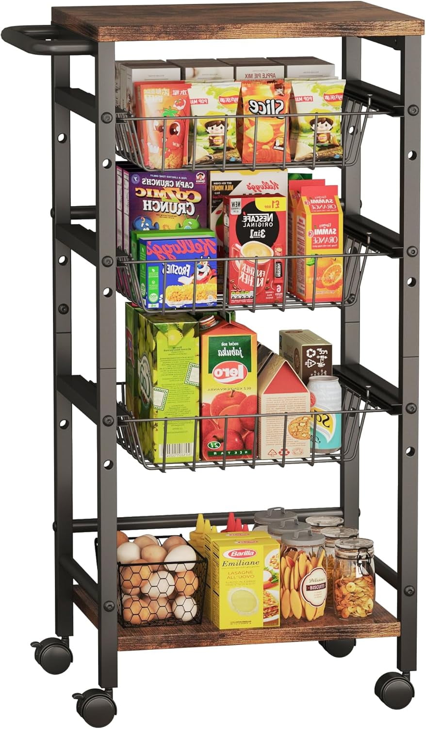5-Tier Snack Organizer Cart with 3 Height Adjustable Pull-Out Baskets ...