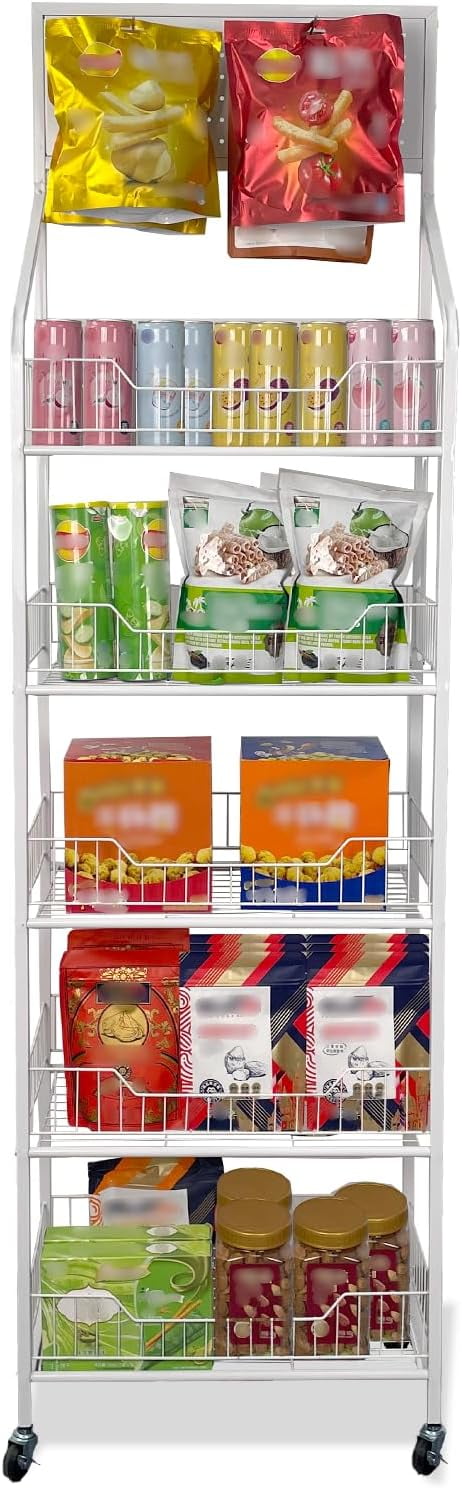 5 Tier Snack Rack Display Stand - Retail Display Shelves with Top ...