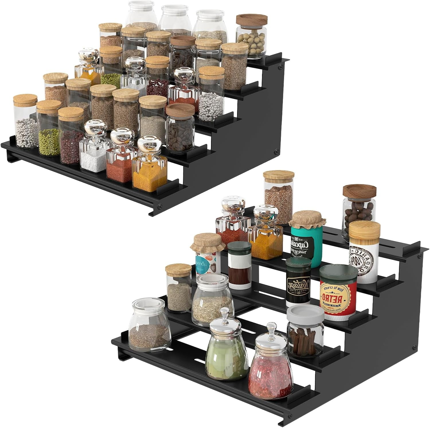 5 Tier Spice Rack for Cabinet, 2 Pack Spice Organizer, Metal Step Shelf ...