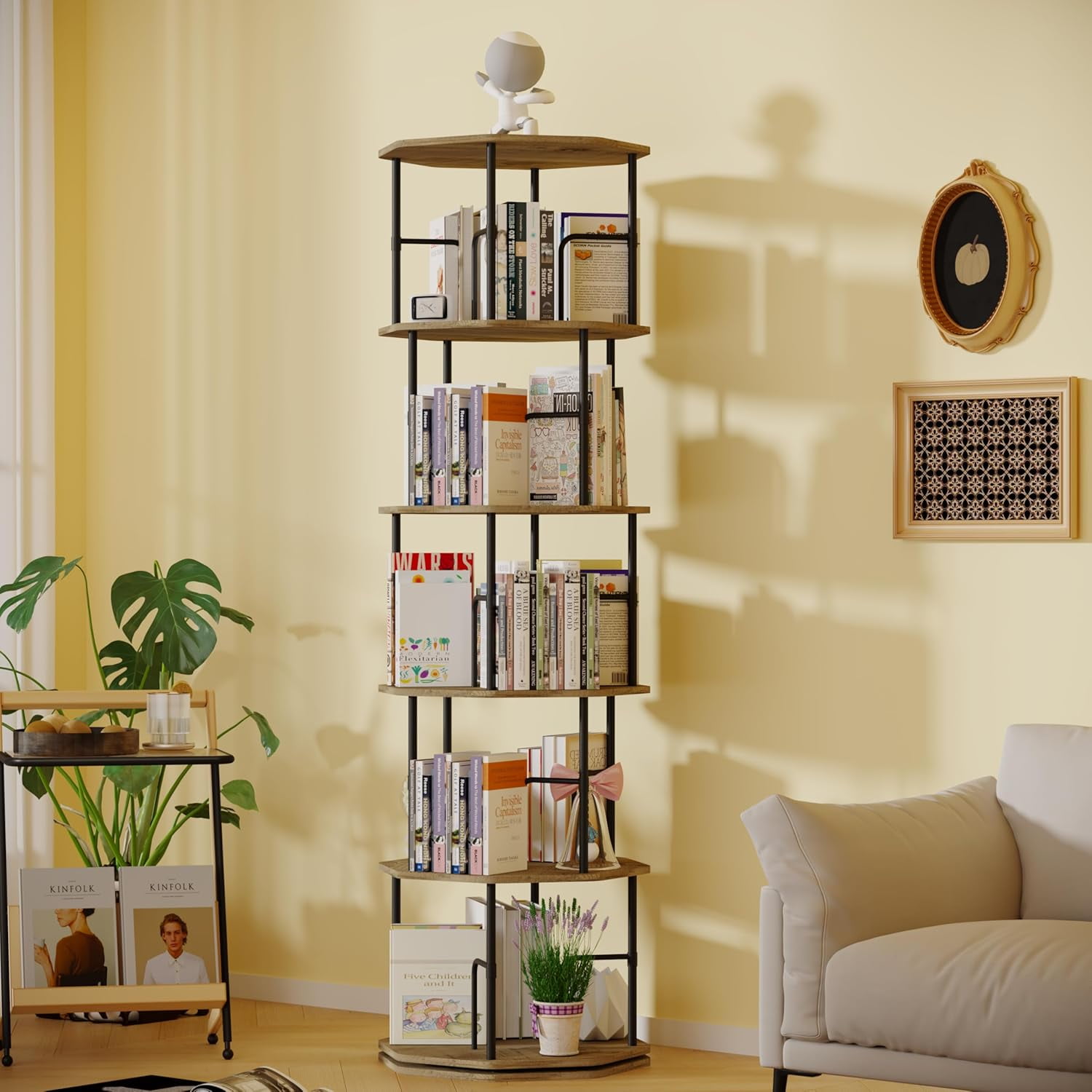 5 Tier Spinning Bookshelf Tower, 360° Display Rotating Bookshelf for ...