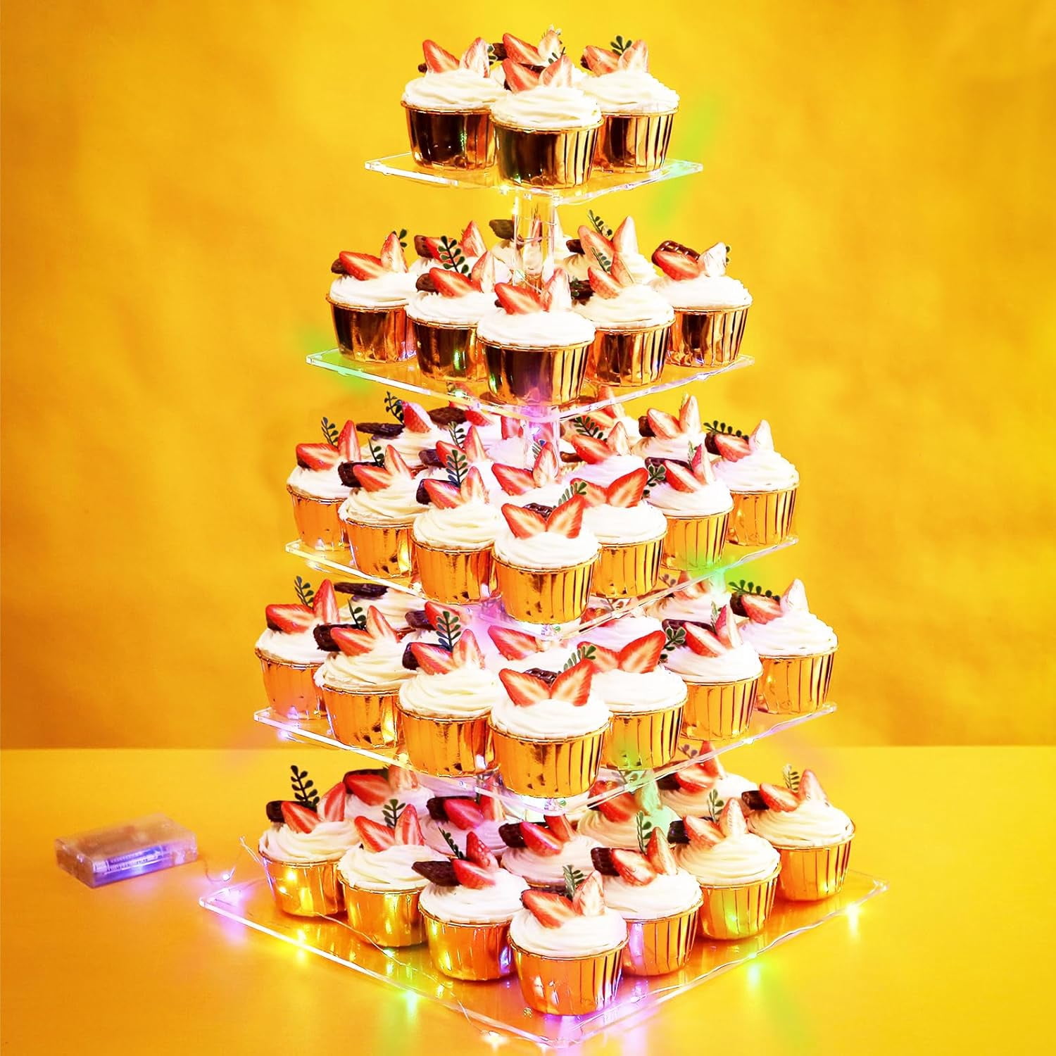 5 Tier Square Cupcake Stand Acrylic Cupcake Tower Display with Colorful ...