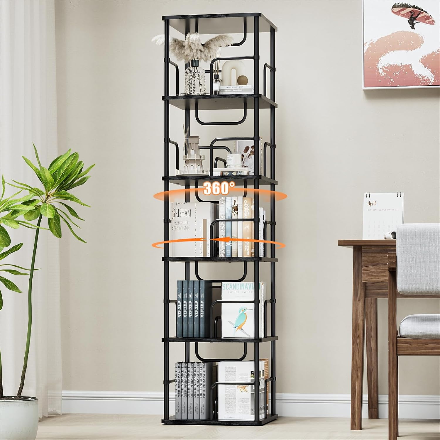 5 Tier Square Rotating Bookshelf, 360 ° Display Stackable Spinning ...