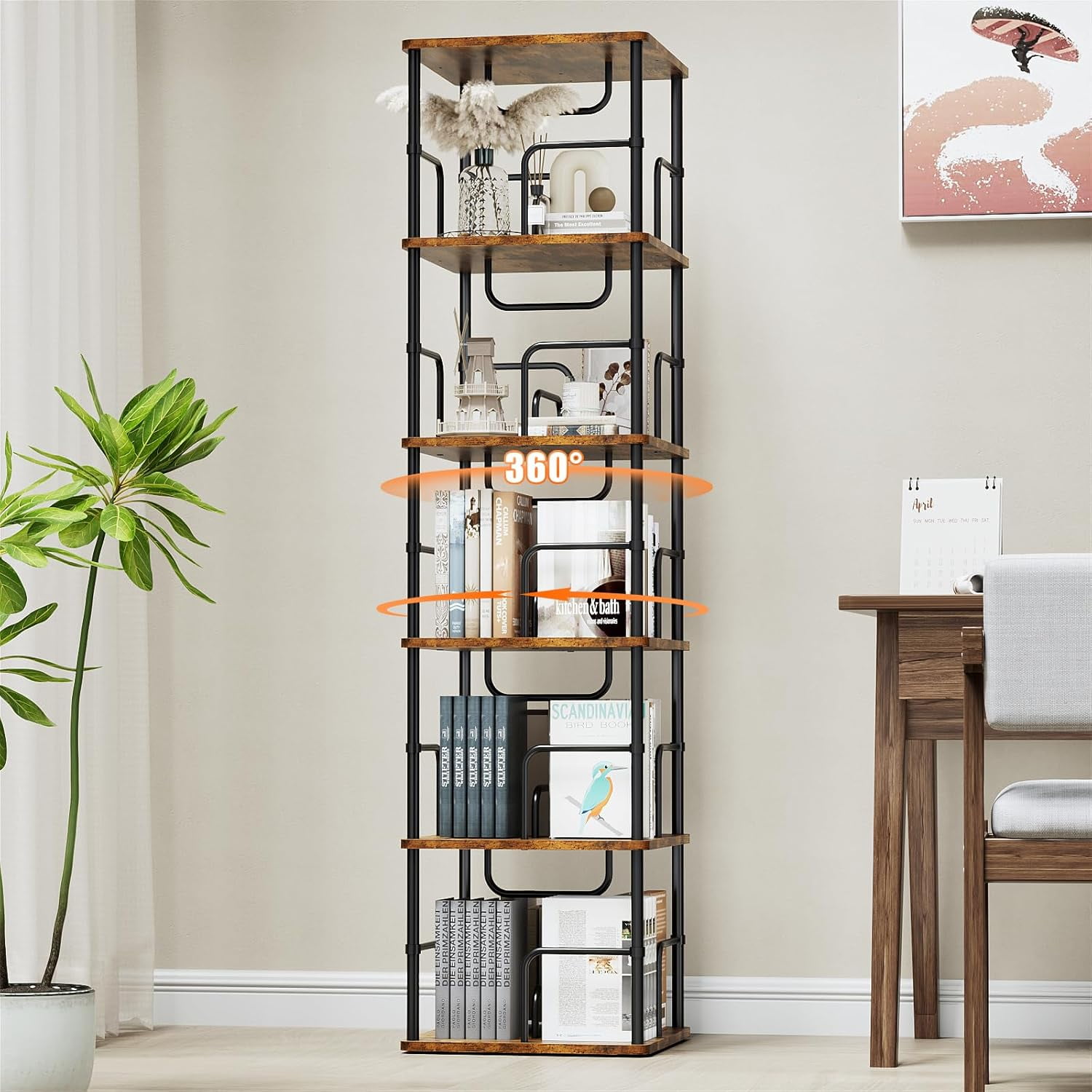 5 Tier Square Rotating Bookshelf, 360 ° Display Stackable Spinning ...
