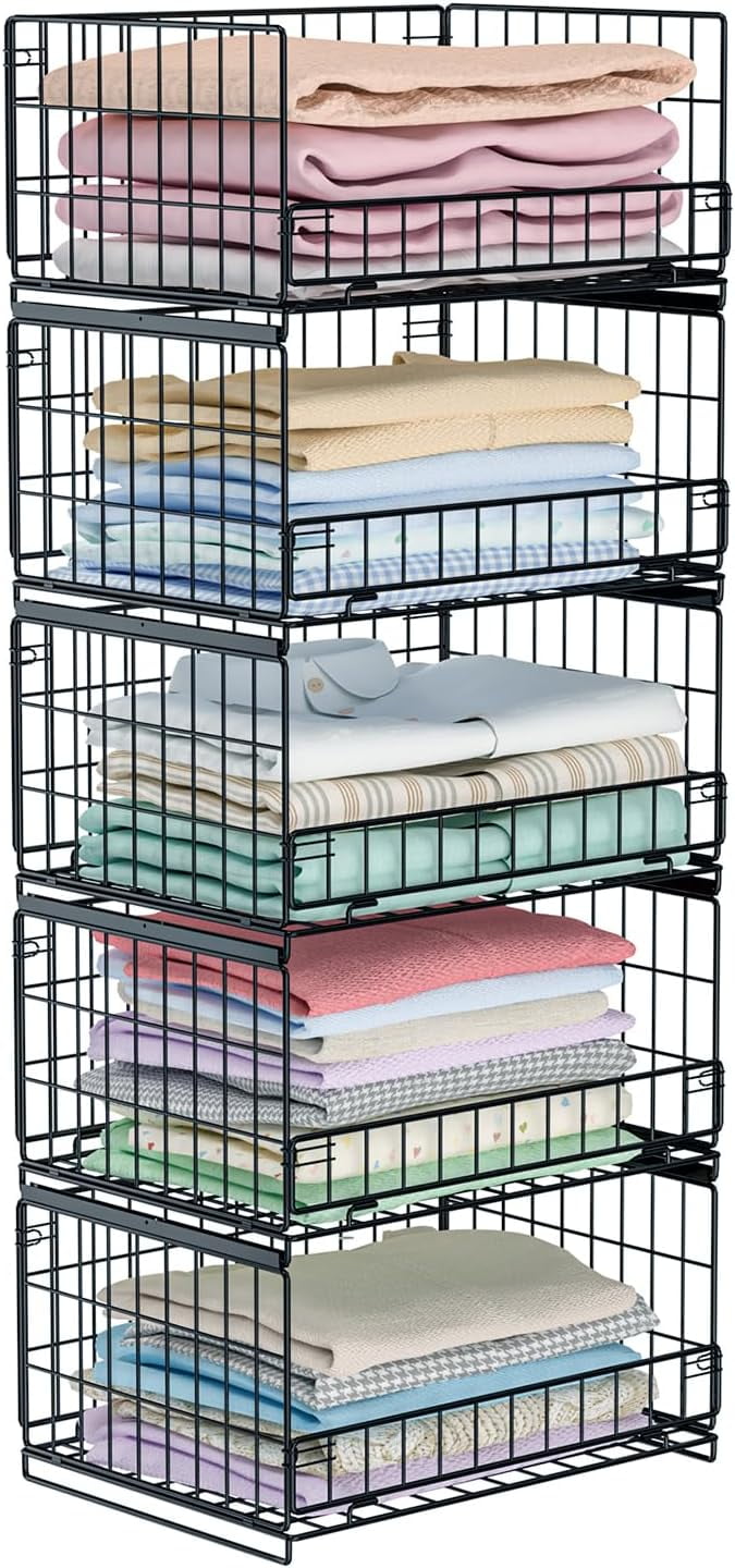 5-Tier Stackable Closet Organizers and Storage Shelves, Sliding Closet ...