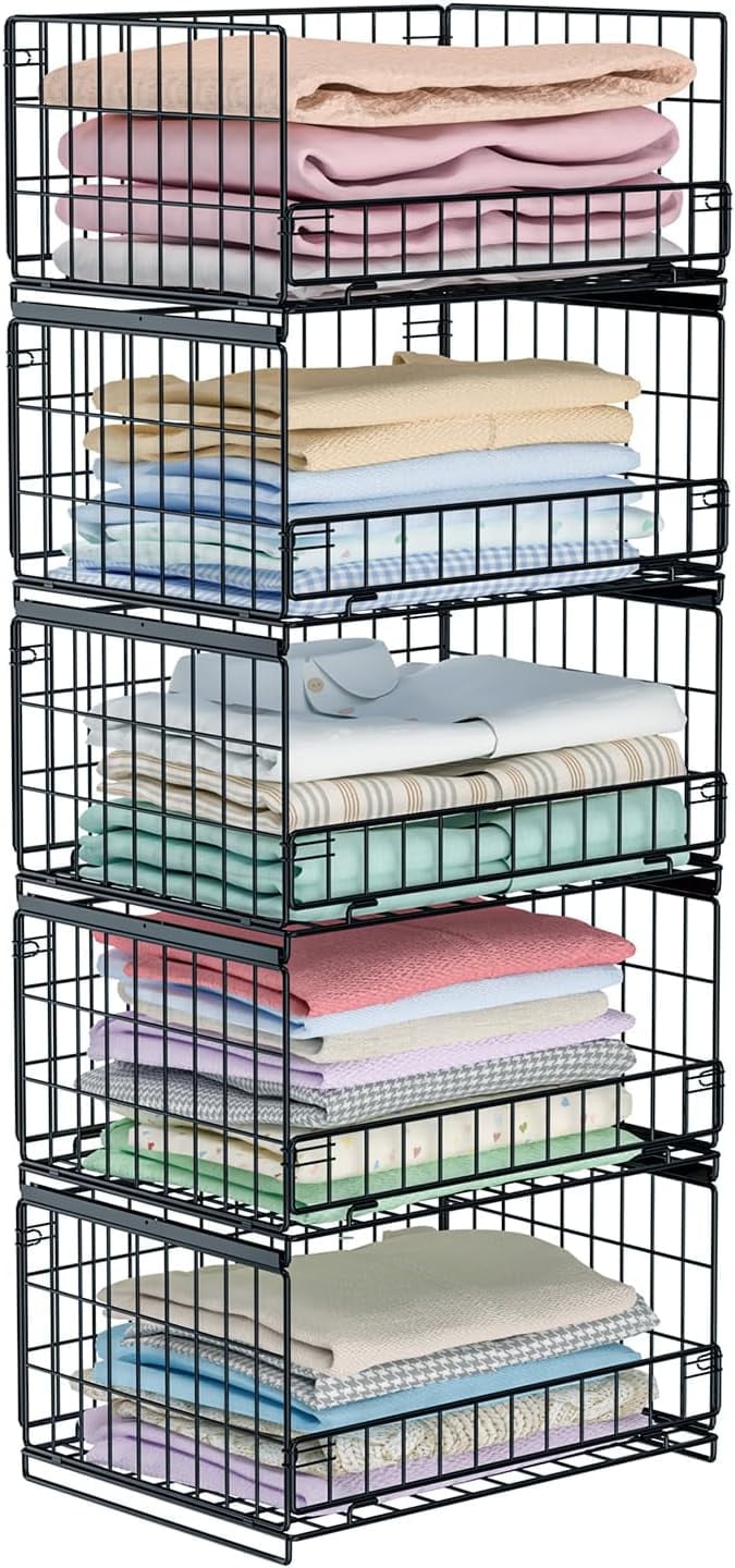 5-Tier Stackable Closet Organizers and Storage Shelves, Sliding Closet ...