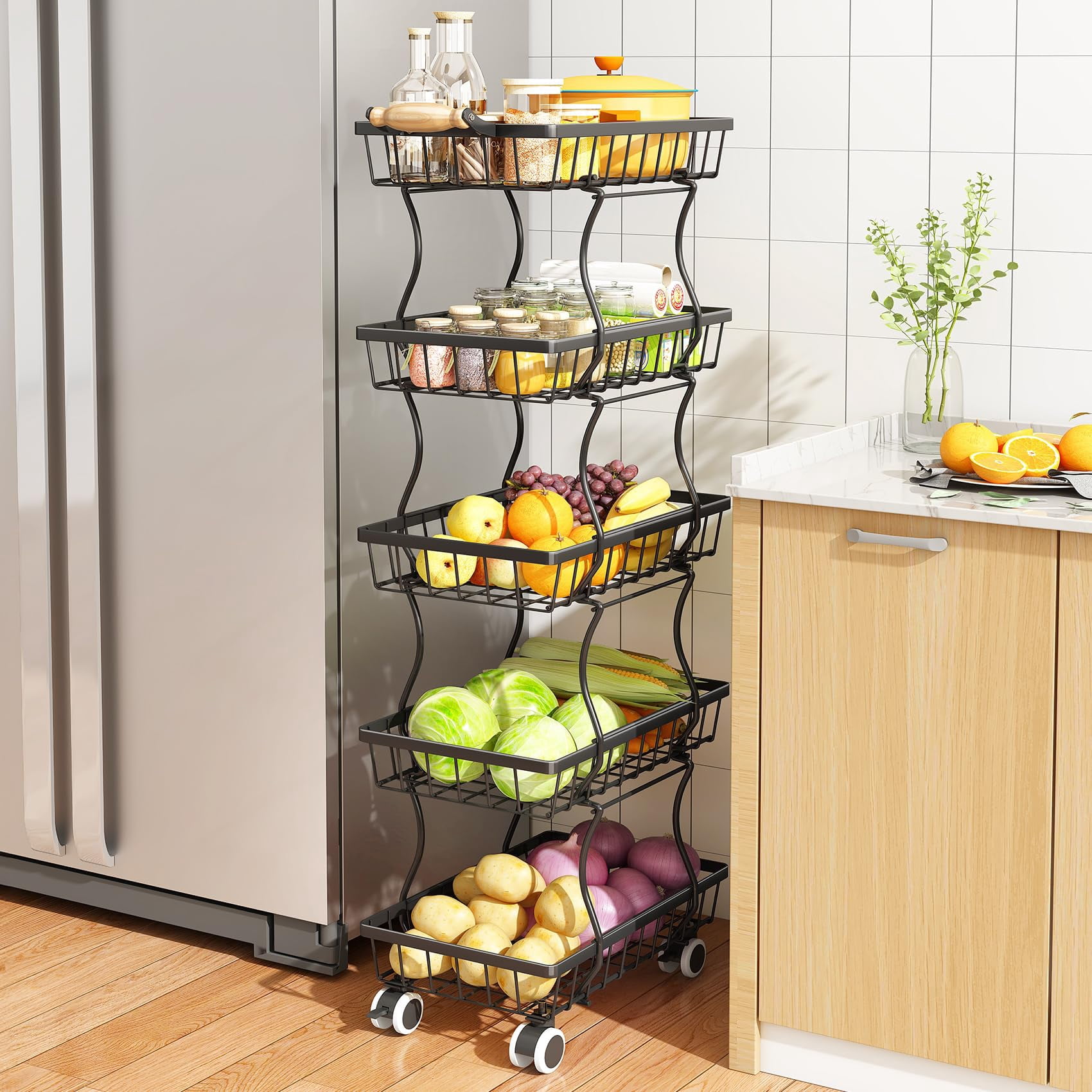 5 Tier Stackable Metal Wire Basket Stand for Fruit Vegetable Snacks ...