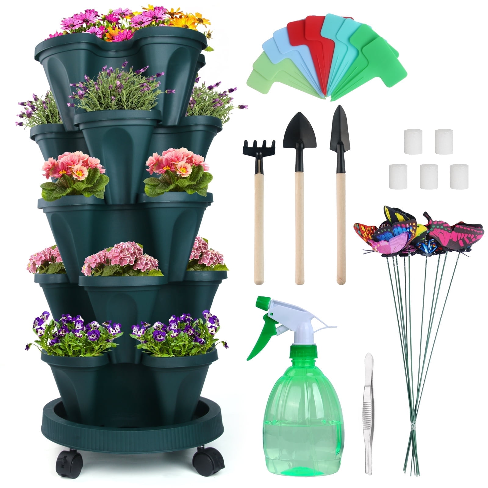 Gamexcel 5-Tier Stackable Vertical Garden Planter, Self-Watering ...