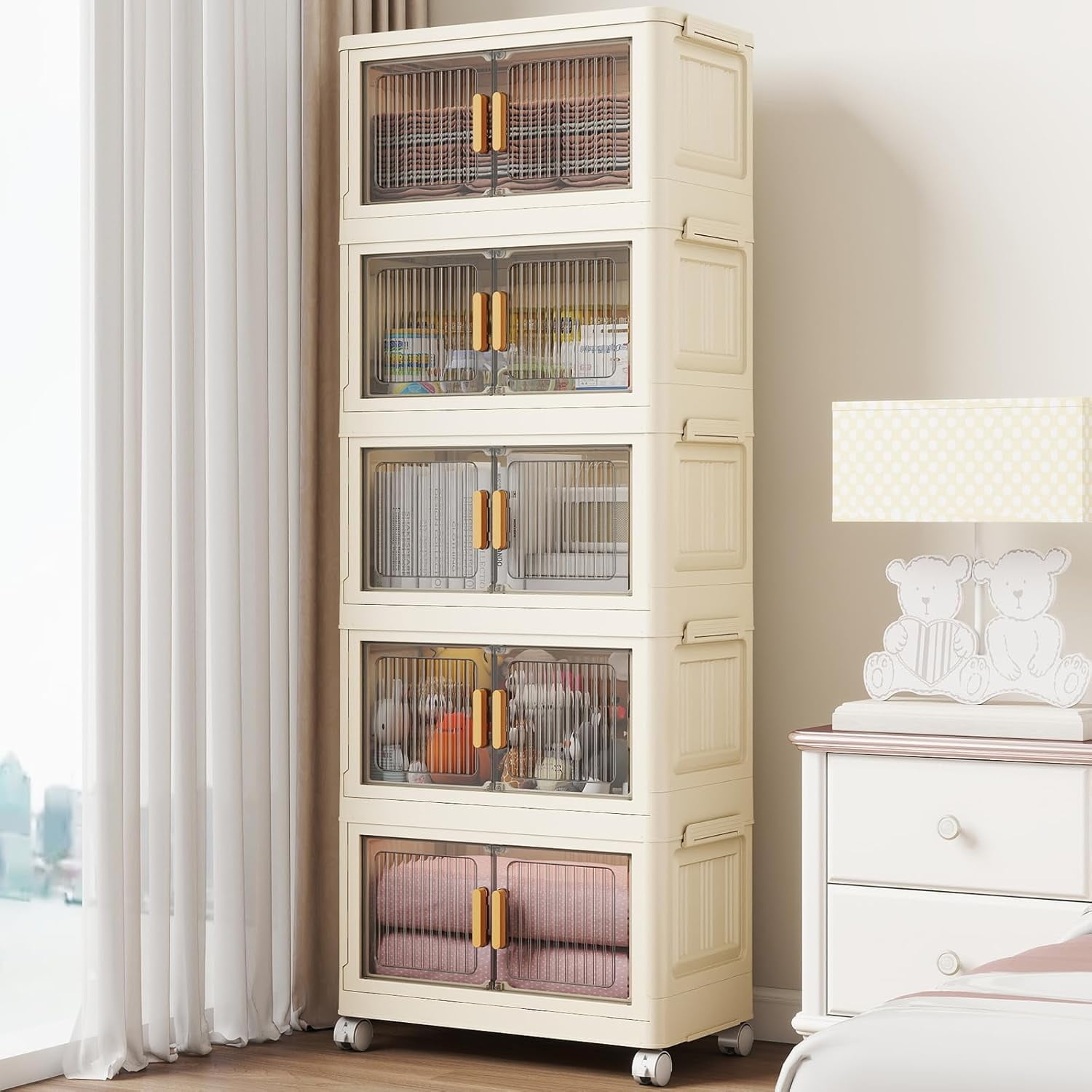 5 Tier Stackable Plastic Storage Bins with Lids 48QT, Collapsible ...