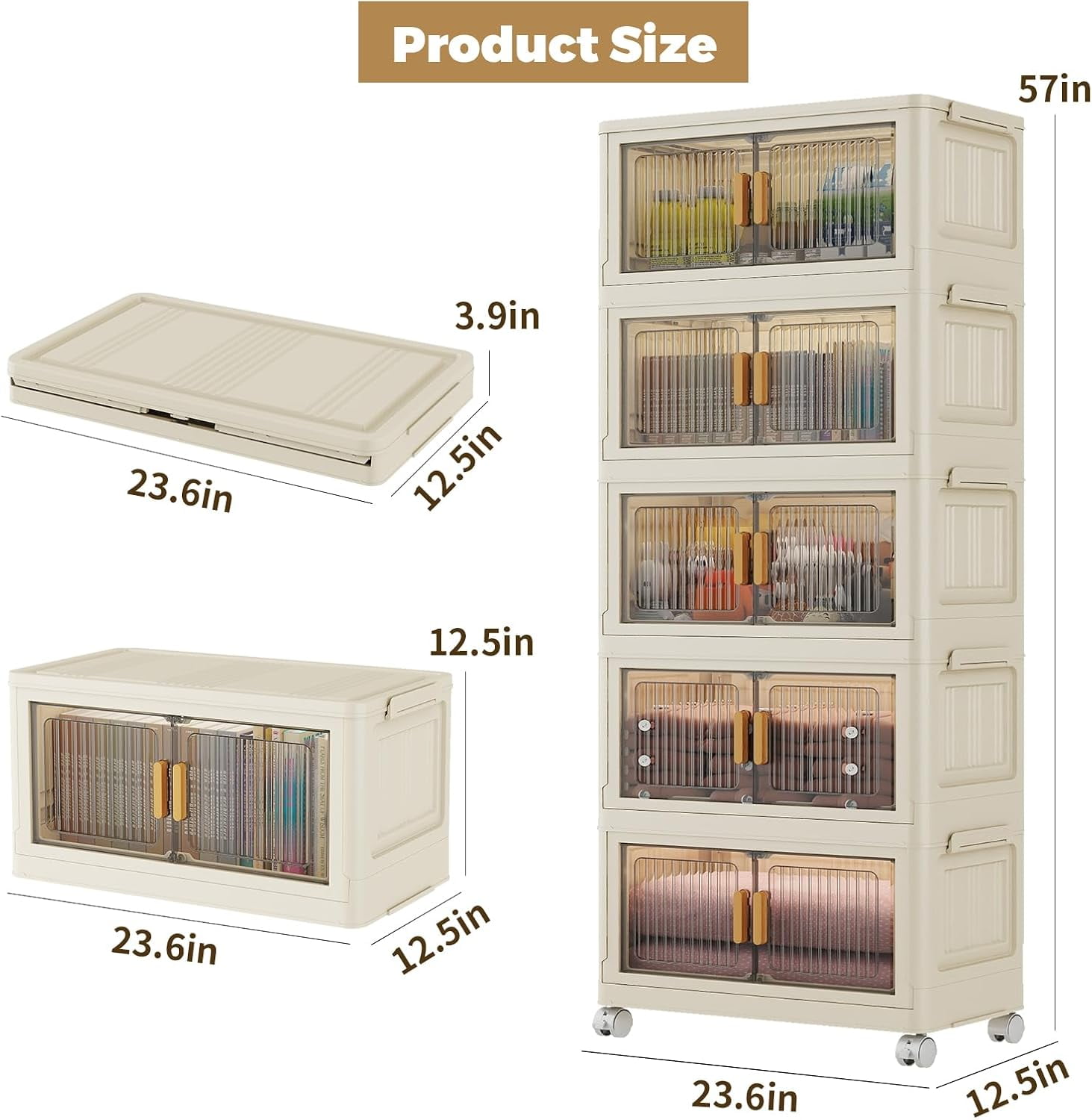 5 Tier Stackable Plastic Storage Bins with Lids 58QT, Collapsible ...
