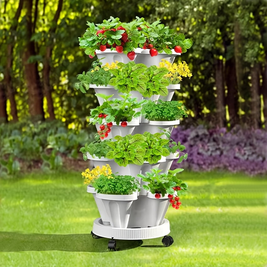 5-Tier Stackable Vertical Garden Planter for Strawberries, Herbs ...