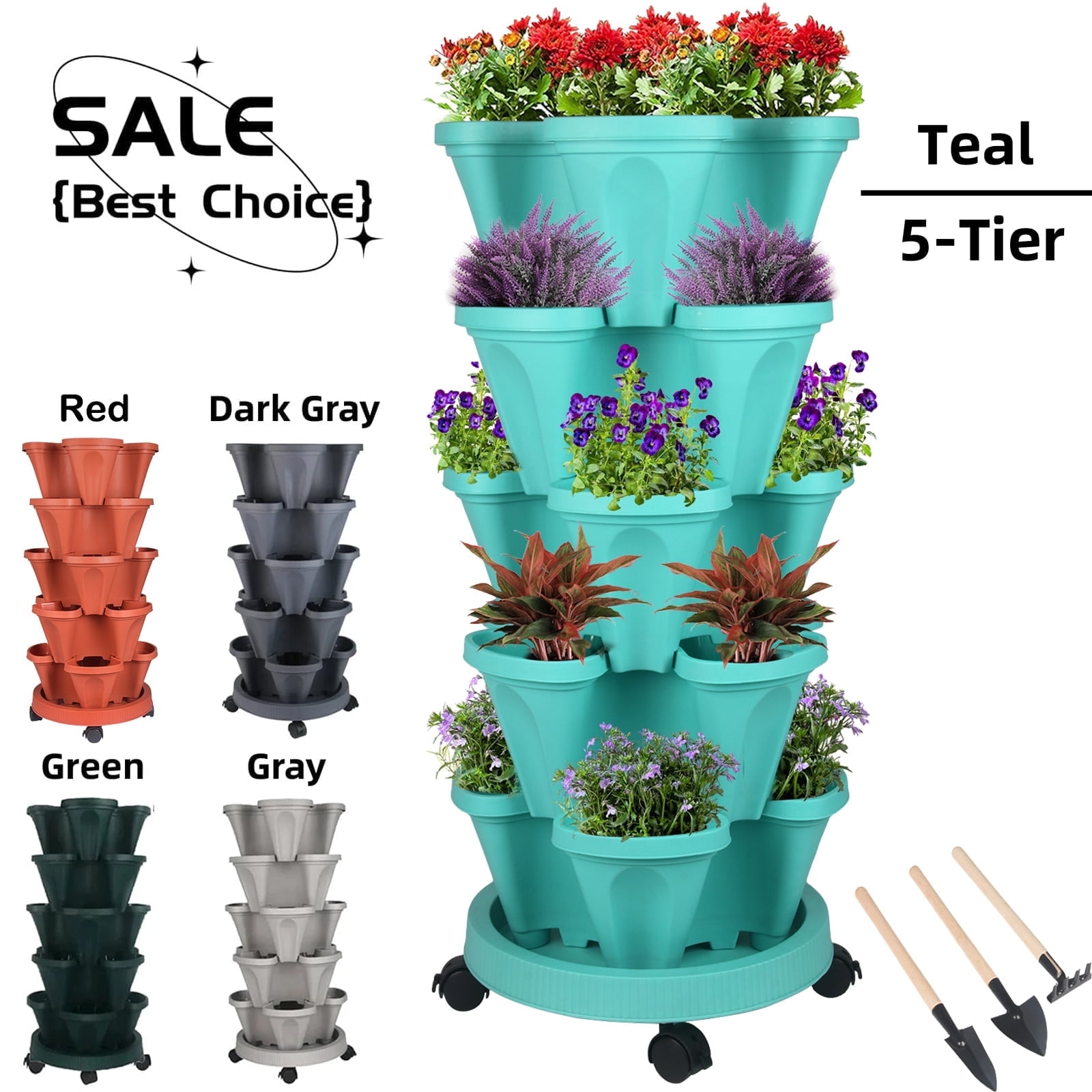 5 Tier Stackable Planter with Wheels - Ideal for Bahrain | Ubuy
