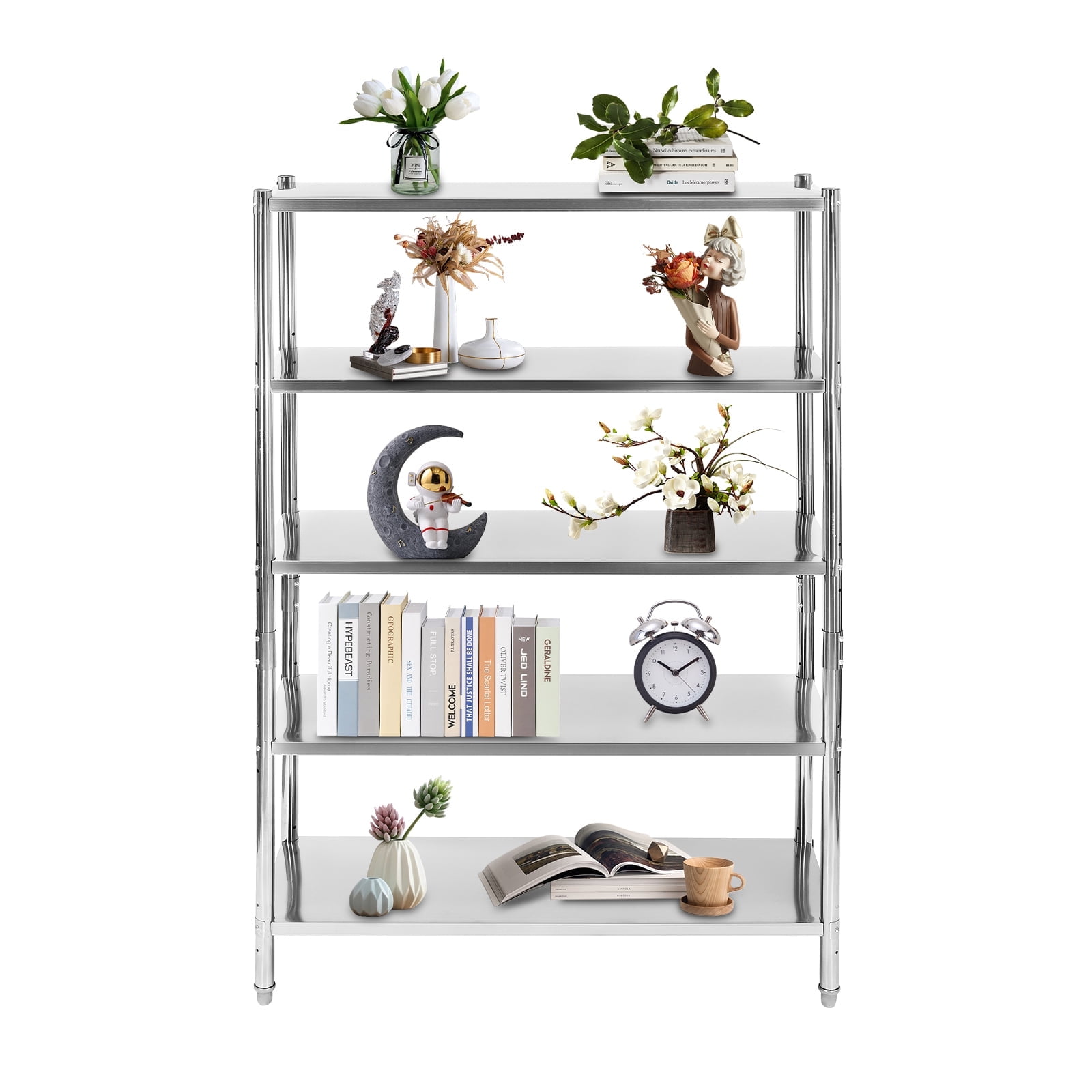 5-Tier Stainless Steel Shelving, Adjustable Height Stainless Steel ...