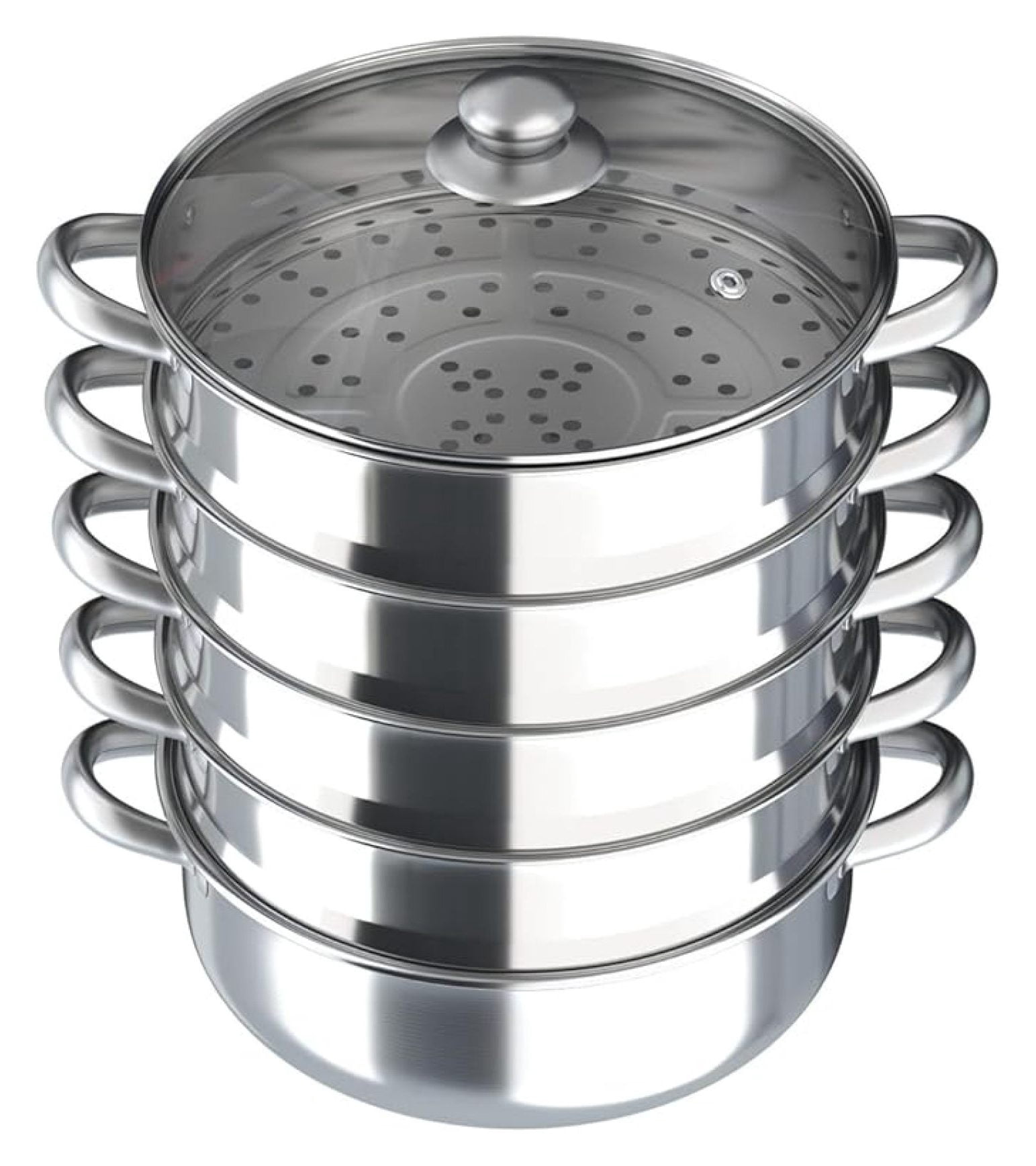 5-Tier Stainless Steel Stackable Steamer with Glass Lid, Stainless ...