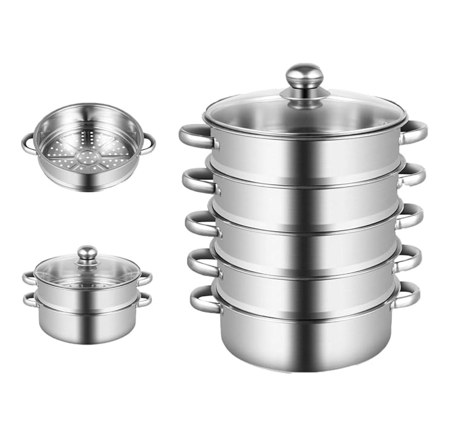 5-Tier Stainless Steel Steamer, 12.59 * 2.75inch Cooking Tools Pan Set ...