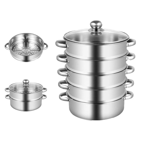 5-Tier Stainless Steel Steamer, 12.59 * 2.75inch Cooking Tools Pan Set ...