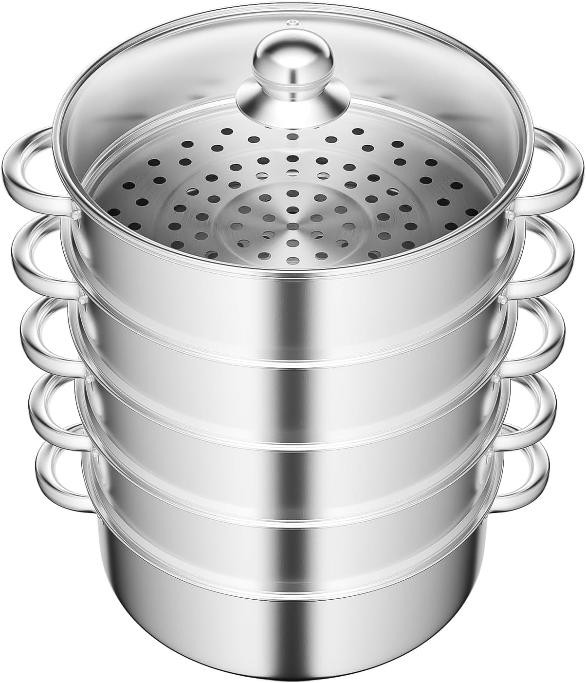 5-Tier Stainless Steel Steamer 15.35 Inch Vegetable Steamer Round Steam ...