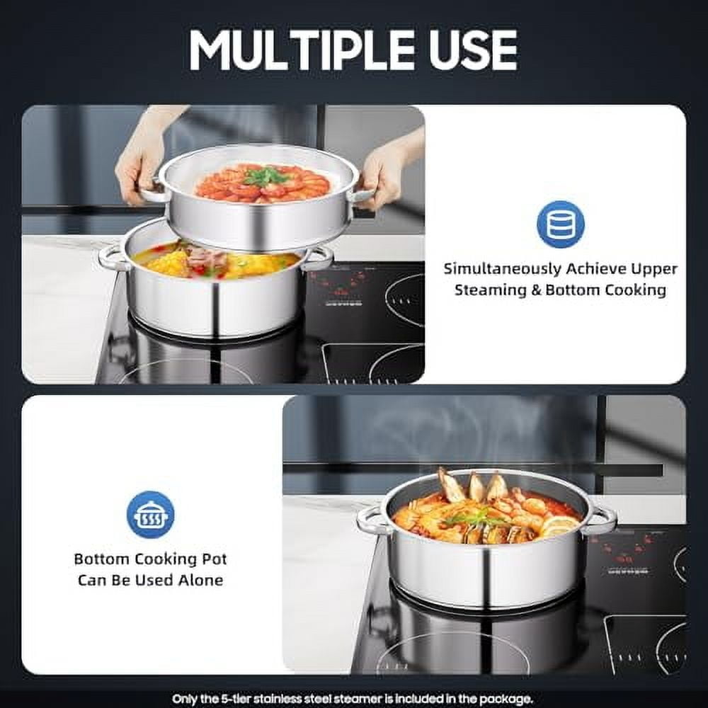 5 Tier Stainless Steel Steamer Cooker, 28cm Steam Pot Kitchen Food ...