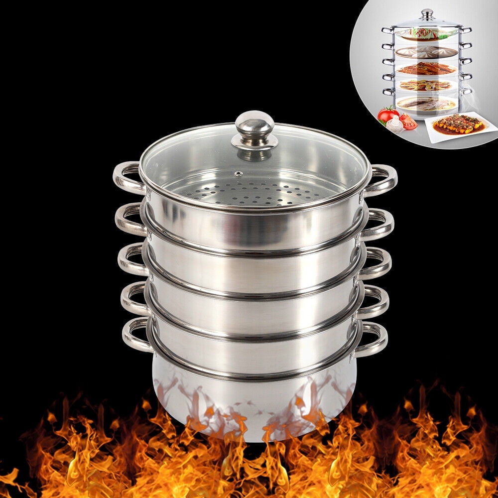 5 Tier Stainless Steel Steamer Cooker Kitchen Cooking Steam Pot with ...