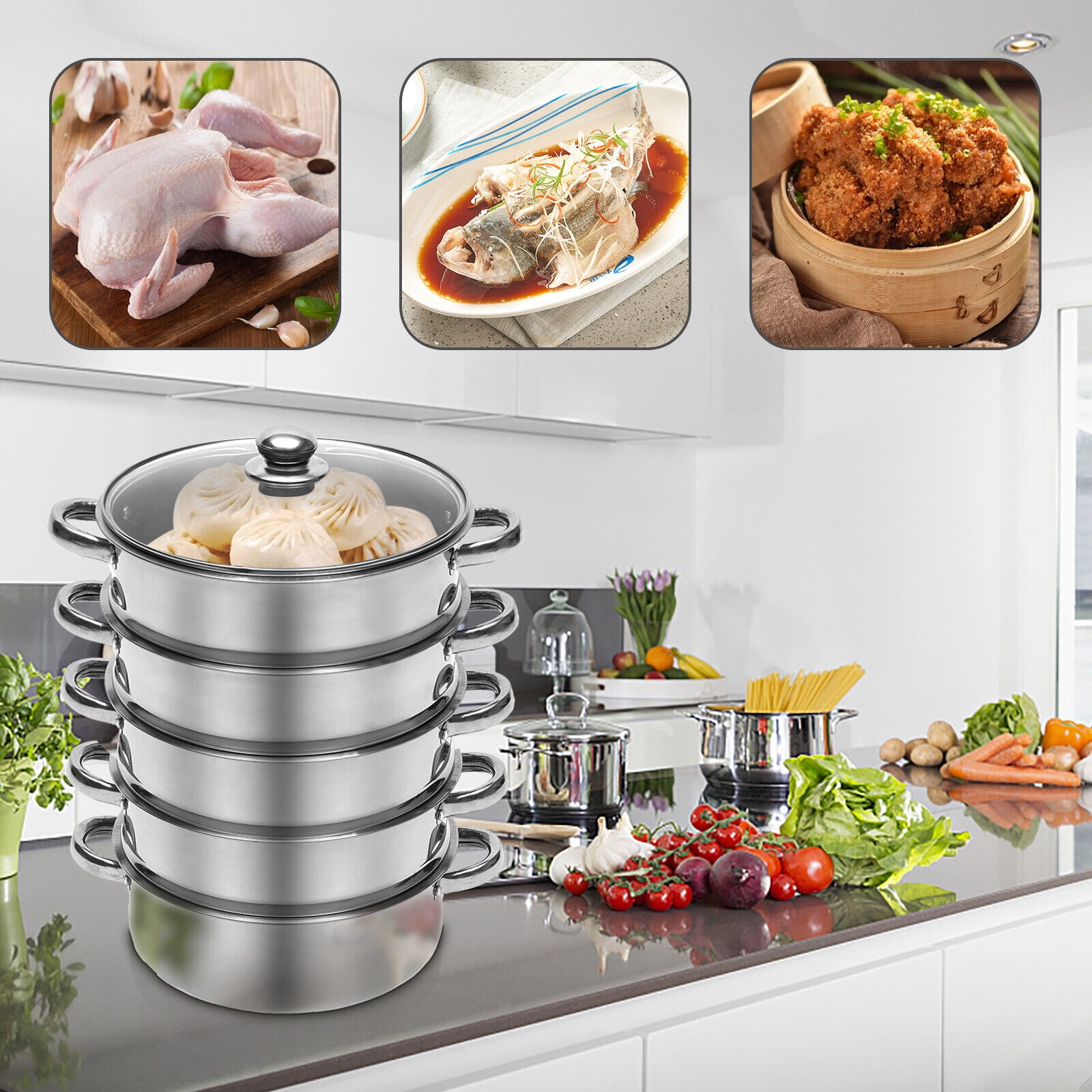 PEAKORA5 Tier Stainless Steel Steamer Cooker Steam Pot Kitchen Food ...