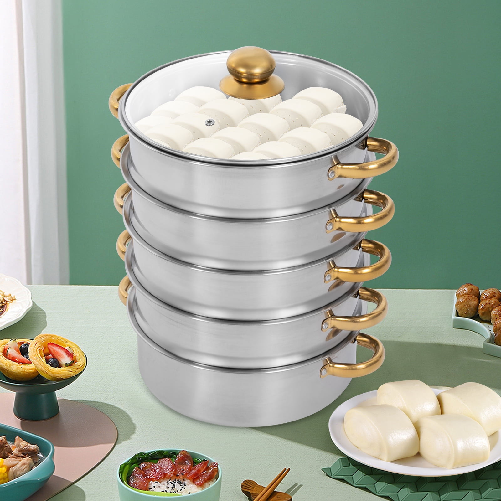 5-Tier Stainless Steel Steamer Cooking Pot with 9L Capacity and Baskets ...