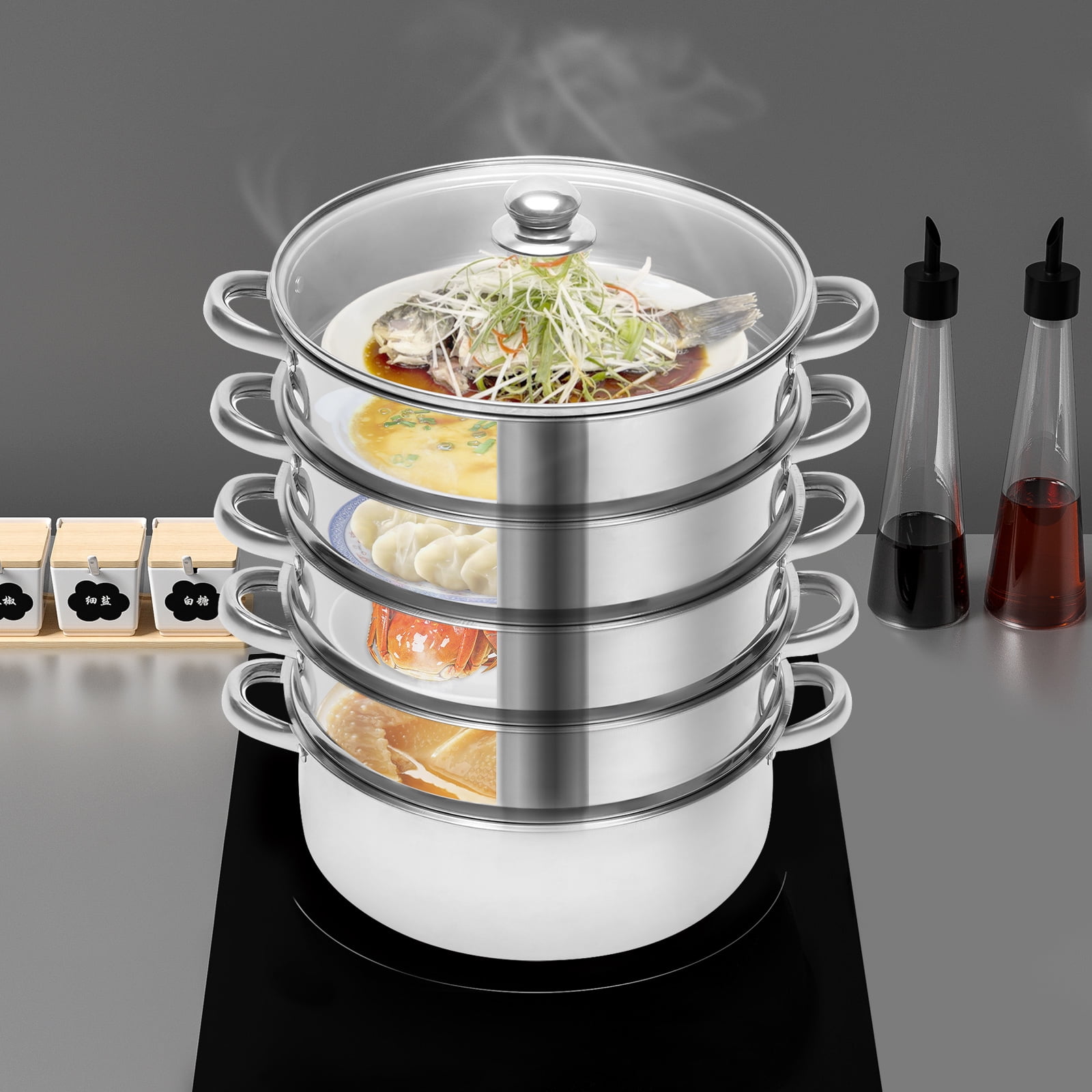 5-Tier Stainless Steel Steamer Meat Vegetable Cooking Steam Pot Kitchen ...