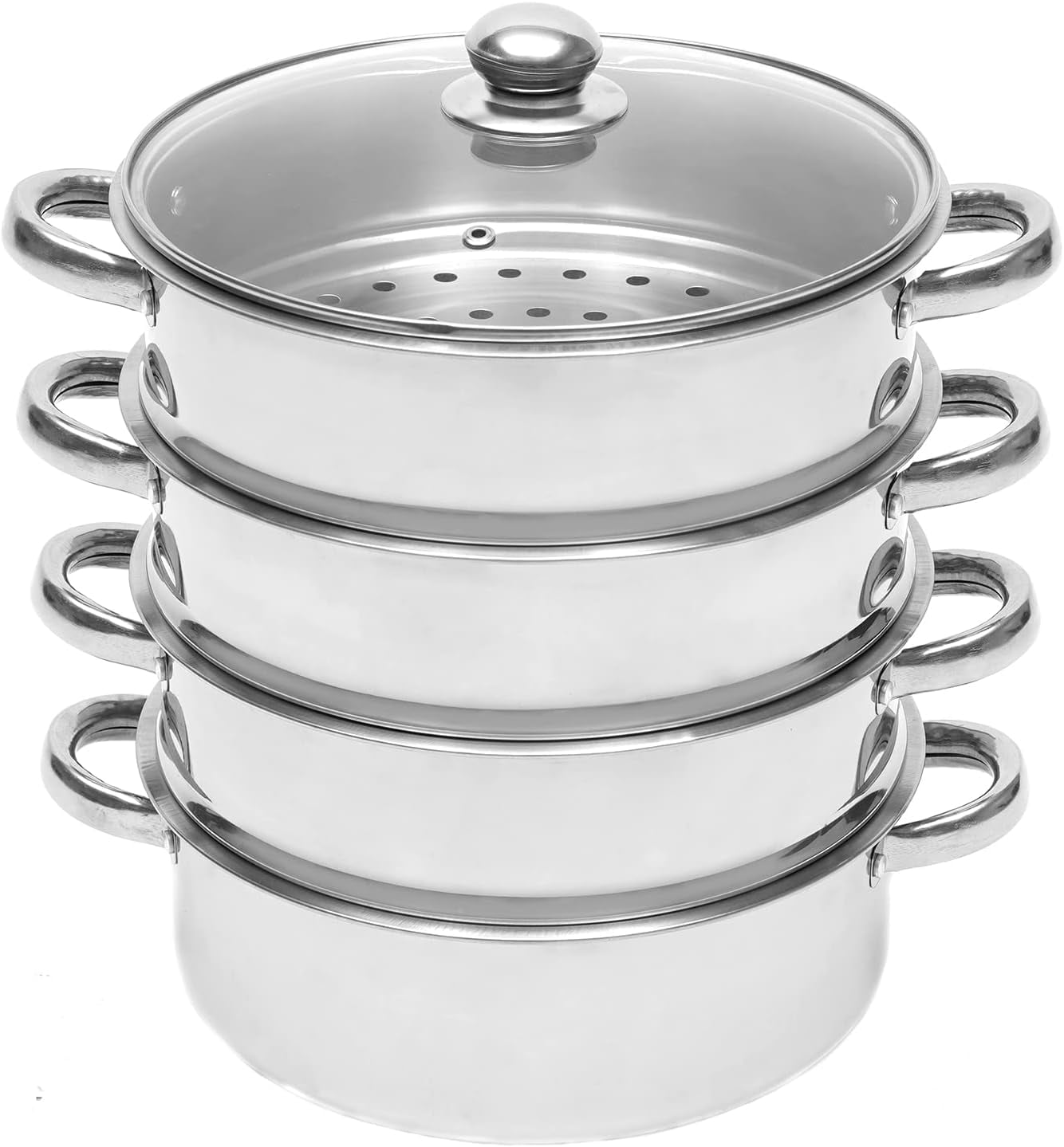 5 Tier Stainless Steel Steamer Pot, 26cm/10.2in Food Steamer Pot, Steam Canner Cooker, With ...