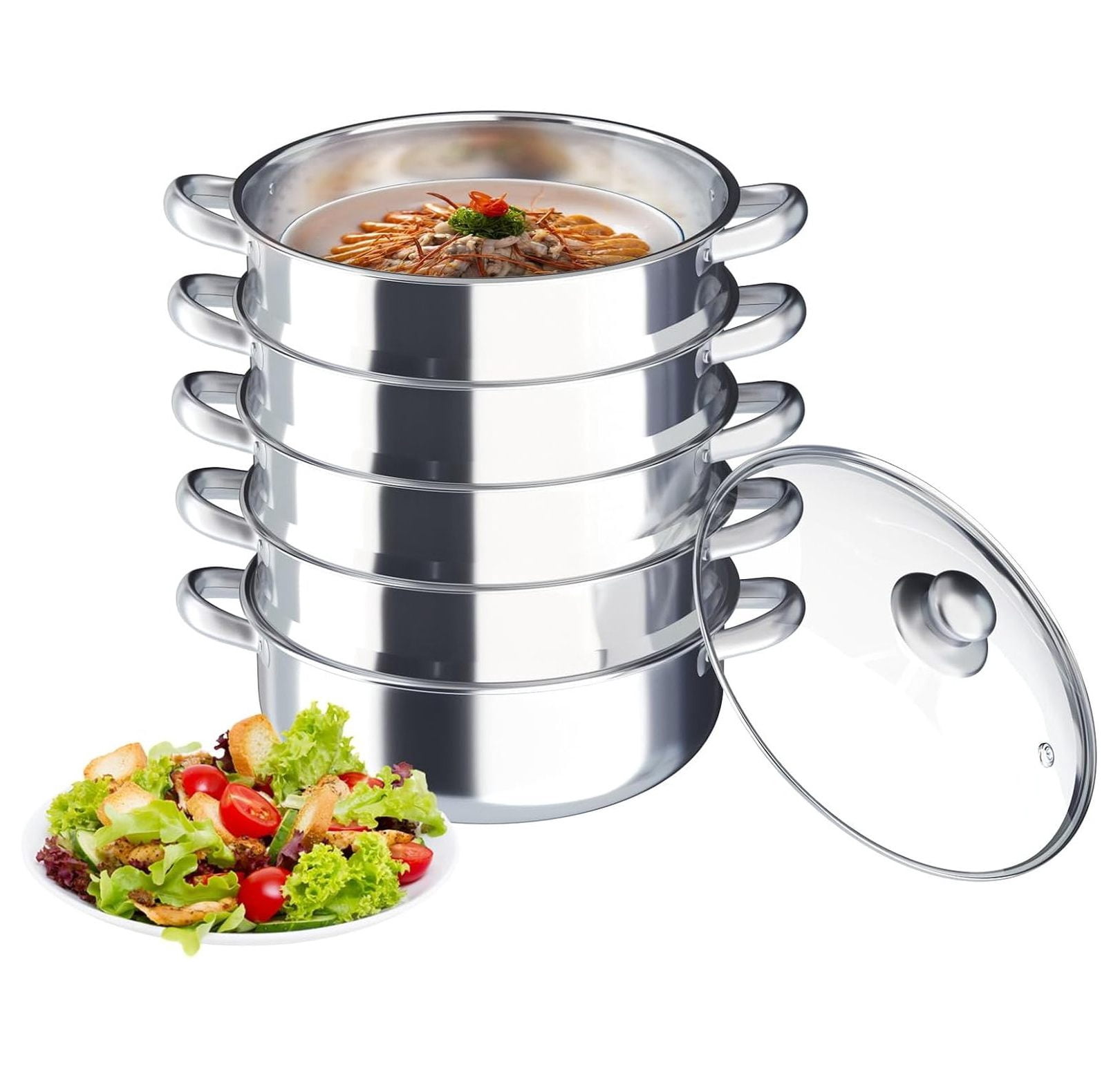 5 Tier Stainless Steel Steamer Pots Stackable Pan Steamer Cooking Pots ...