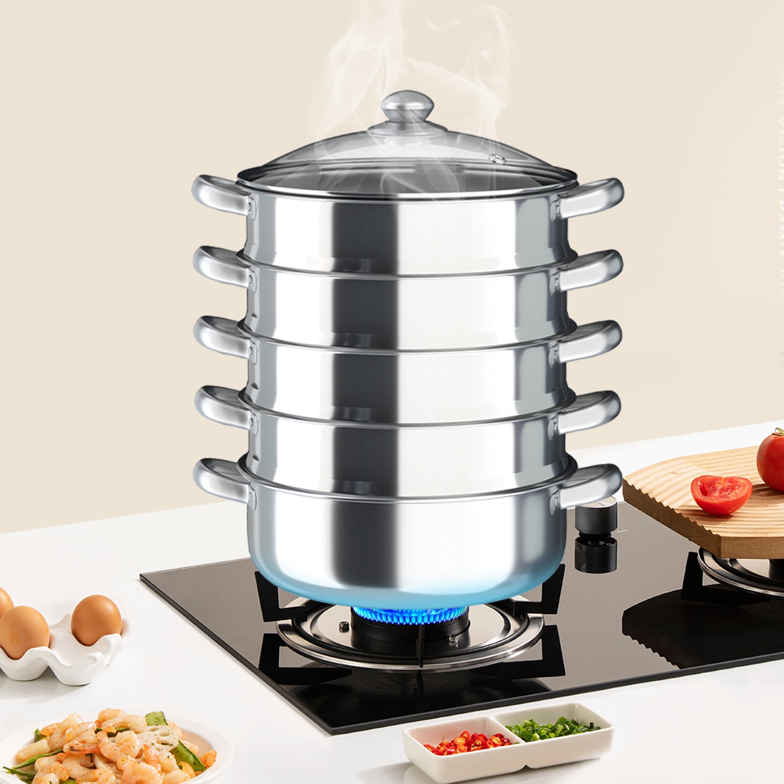 5-Tier Stainless Steel Steamer with Transparent Lid, 11.41in, Induction ...