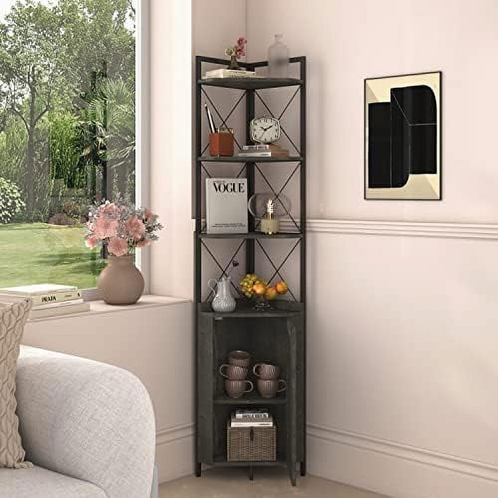5-Tier Standing Corner 70.5" Tall Ladder Corner Cabinet with Doors ...