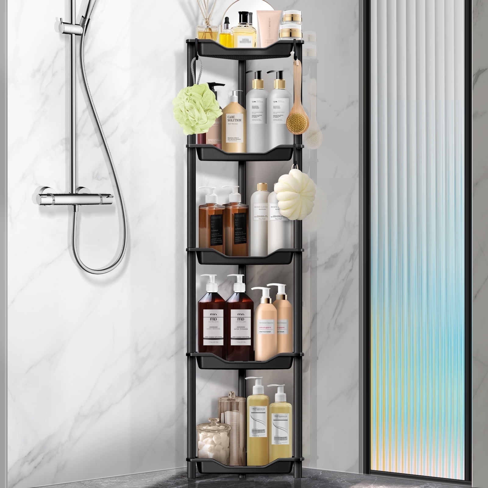 Nurforta 5 Tier Standing Shower Caddy, Rustproof Corner Shower Shelves ...