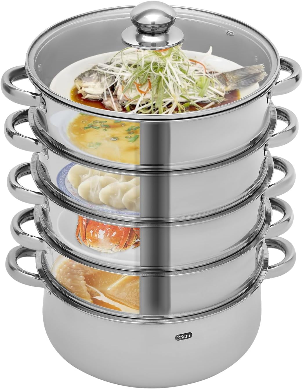 5 Tier Steamer Pot 28cm/11in Stainless Steel Food Steam Cooker for Gas ...