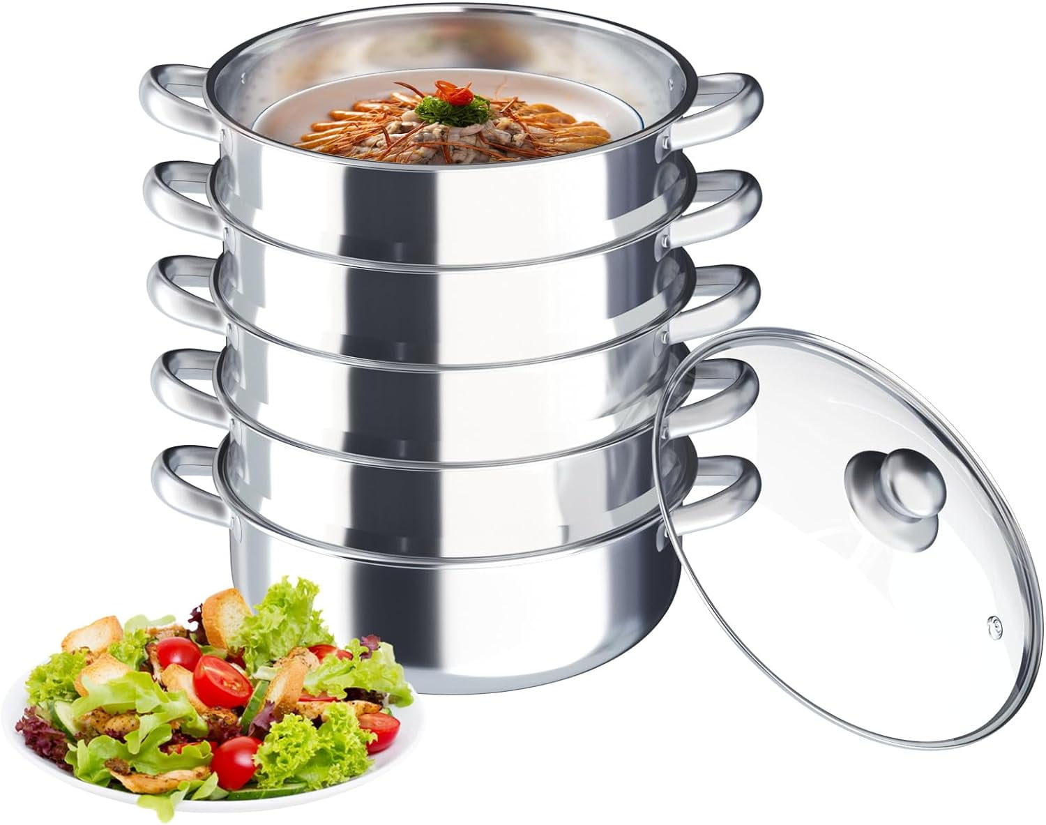 5 Tier Steamer Pot Food Cooking Pan 11.81 Inch Stainless Steel Cooker ...