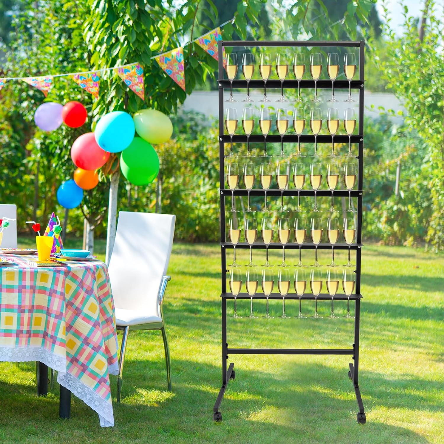 5-Tier Steel Champagne Tower, Flutes Display Stand, Wine Glass Stemware ...