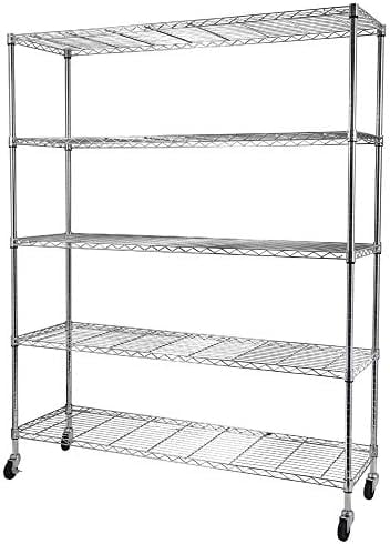 5-Tier Steel Wire Shelving with Wheels,5-Shelf Shelving Unit with Shelf ...