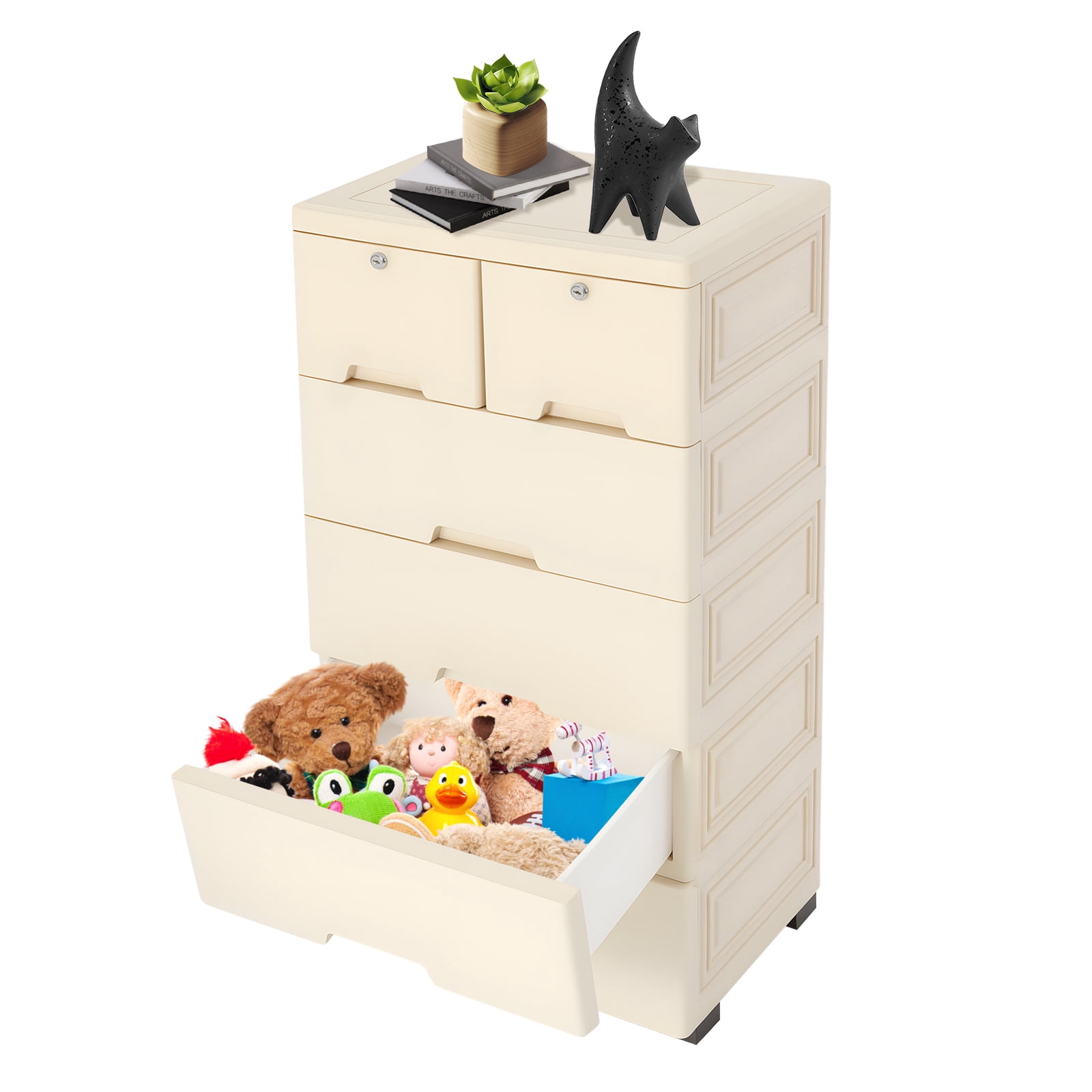 5 Tier Storage Cabinet, Closet Drawers Tall Dresser Organizer, Clothes ...