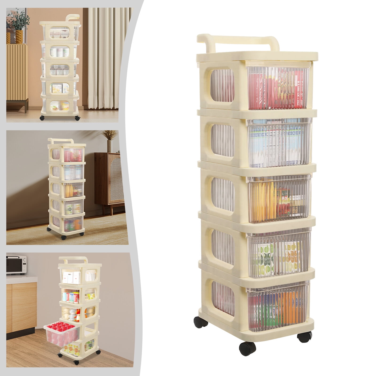 5 Tier Storage Cart Rolling Storage Organizer Storage Cart for Living ...