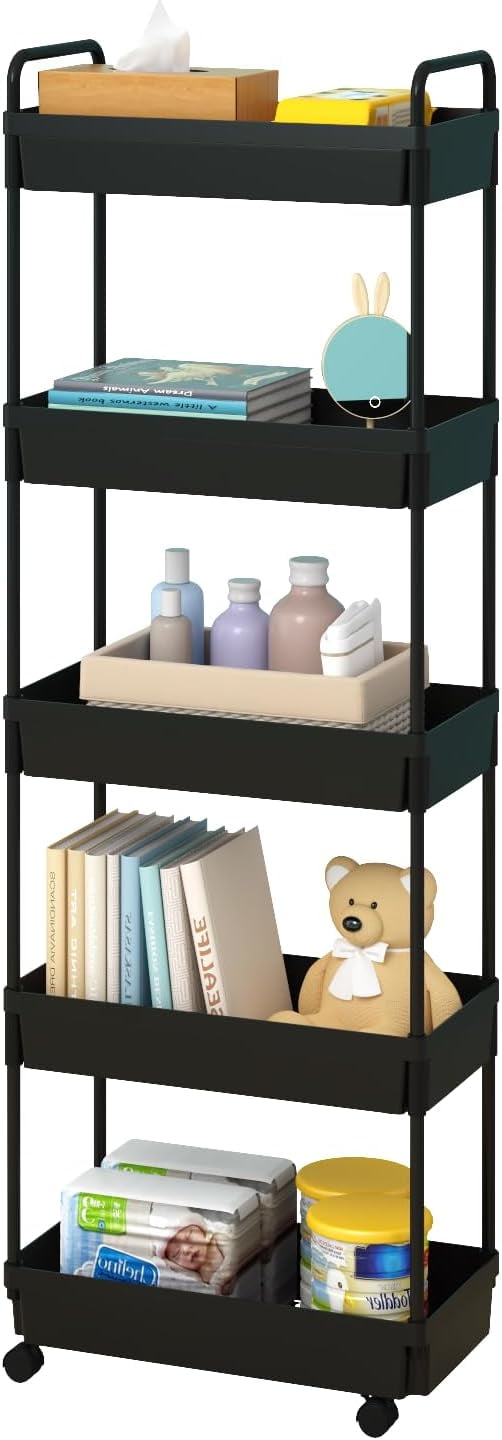 5-Tier Storage Cart，Shelf Organizer Mobile Shelving ，Utility Rolling ...