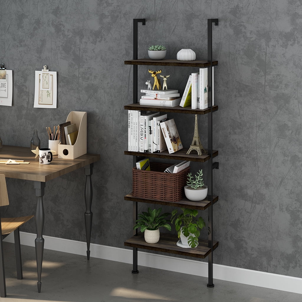 5-Tier Storage Display Rack,Bookcase, Wall-mounted Wood Shelves ...
