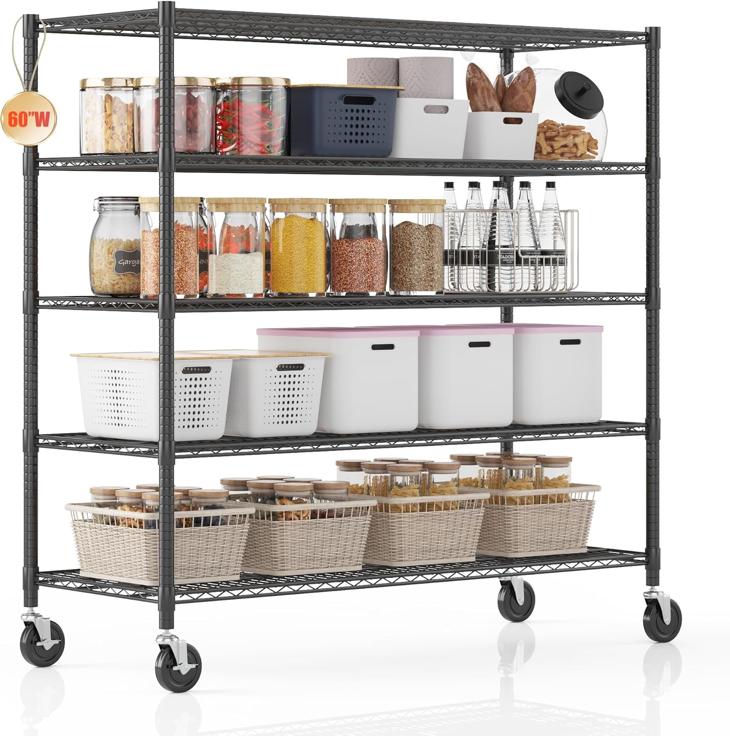 5 Tier Storage Racks and Shelving, 24"x60"x82" Heavy Duty Metal Shelves ...