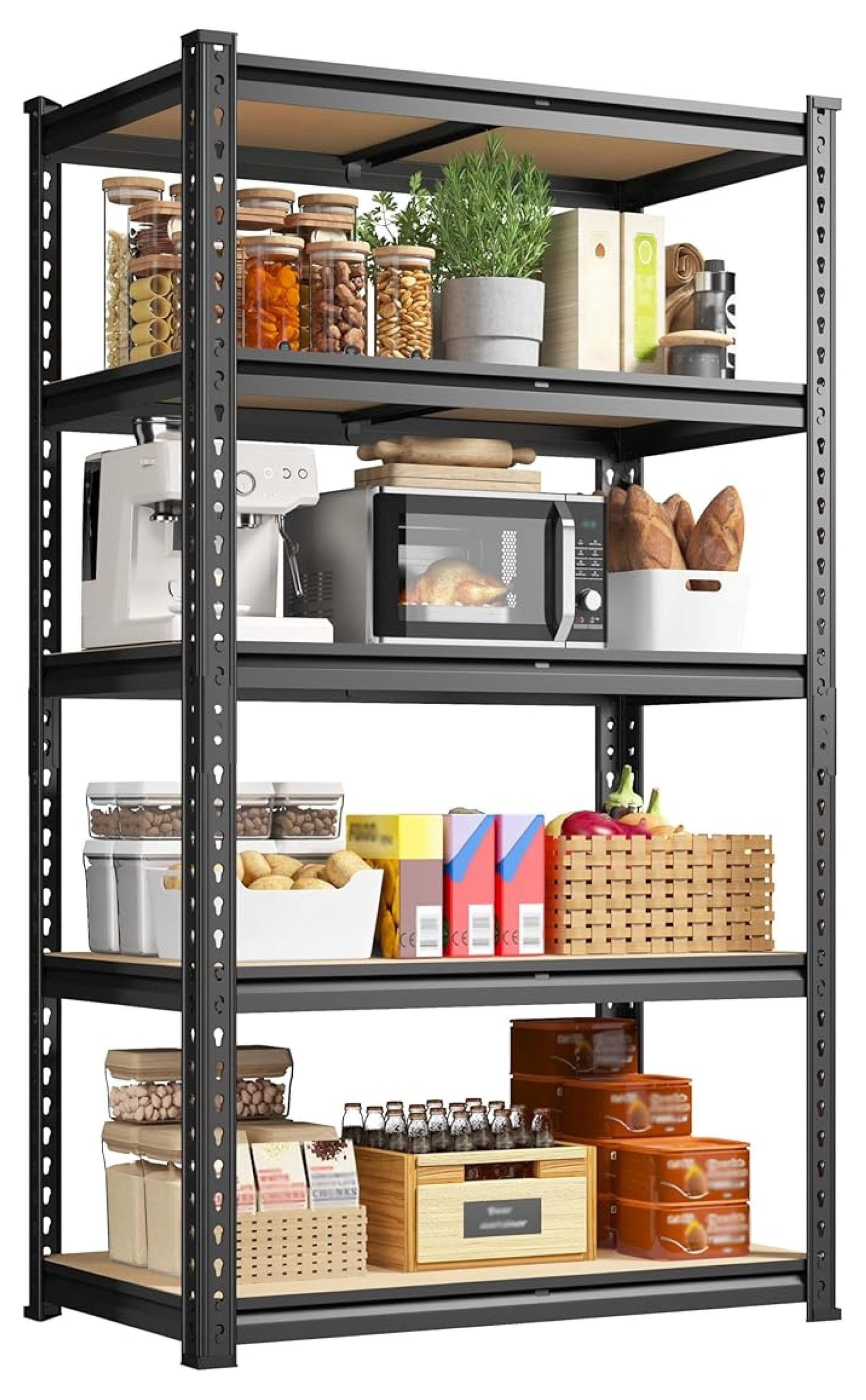 5-Tier Storage Shelves, 1980LBS Adjustable Pantry Shelves, Metal ...