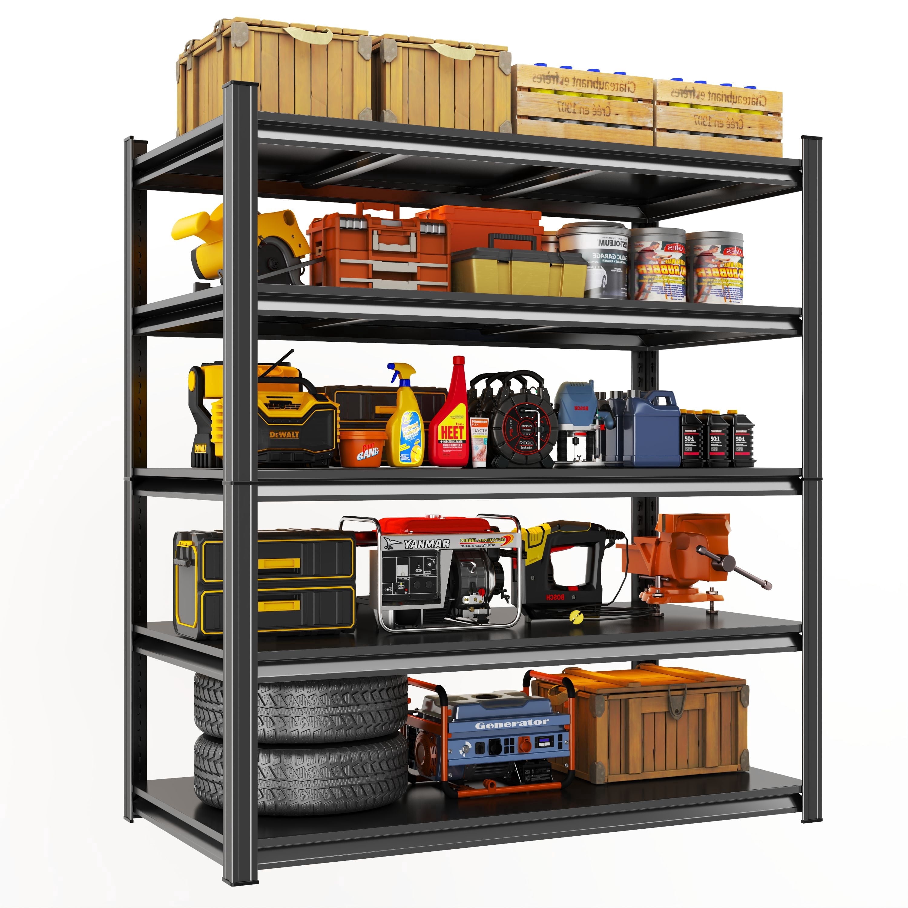 5-Tier Storage Shelves, Garage Metal Shelving Unit, Adjustable, Double ...